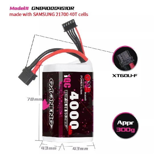 GNB 4000mAh 4S 10C Li-ion Samsung 40T Battery | HobbyRC UK