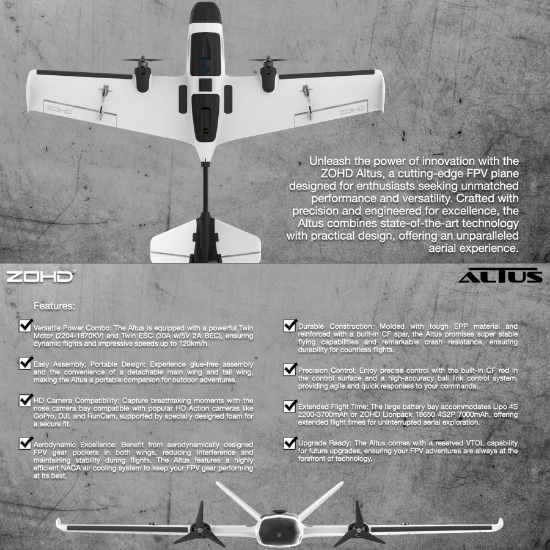 ZOHD Altus 980mm Wingspan Twin Motor FPV Plane | HobbyRC UK